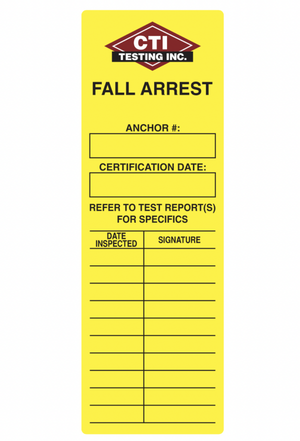 Anchor Point Inspection Tags - Height Safety Tags - Certags LLC